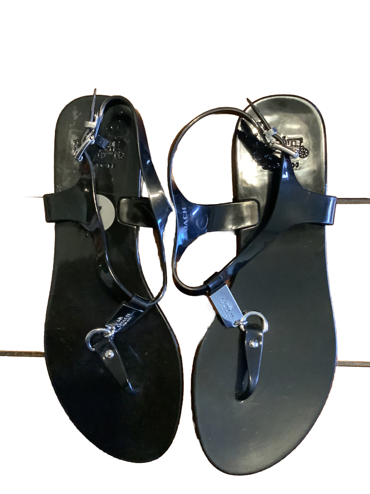 Coach Plato Women Sz 7 Black Jelly T-Strap Thong Sand… - Gem