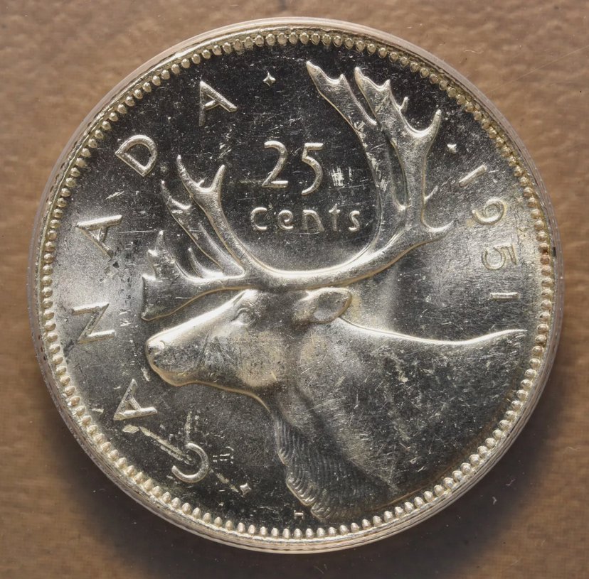 :1951 S25C QUARTER GEORGE-VI CANADA BLAST WHITE NEAR GEM ANACS MS64 ...