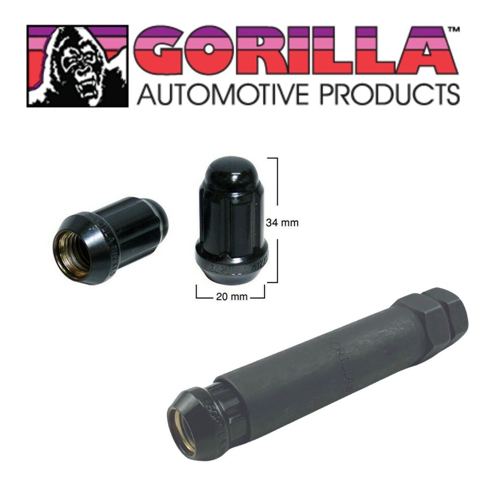 24 Gorilla Spline Tuner Lock Acorn Black Lug Nuts With Key 12x1.5 ...