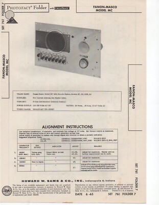 1965 FANON MASCO MC RADIO INTERCOM SERVICE MANUAL PHOTOFACT SCHEMATIC ...