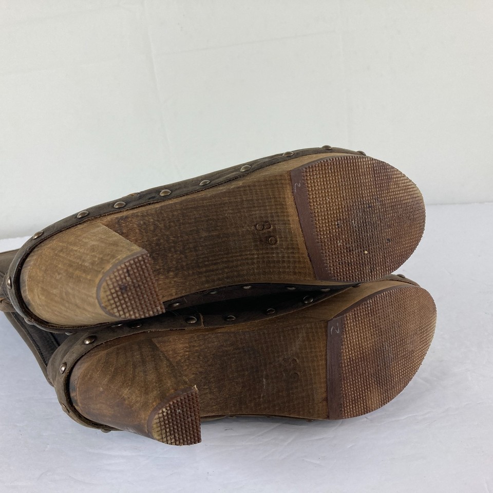 Sanita Womens sz 8 eu 39 Brown Leather Block Heel Mid Calf Studded ...