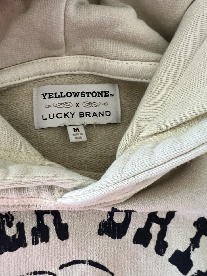Yellowstone Lucky Brand Hoodie Mens Medium Beige Pullover Dutton Logo EUC | eBay UK