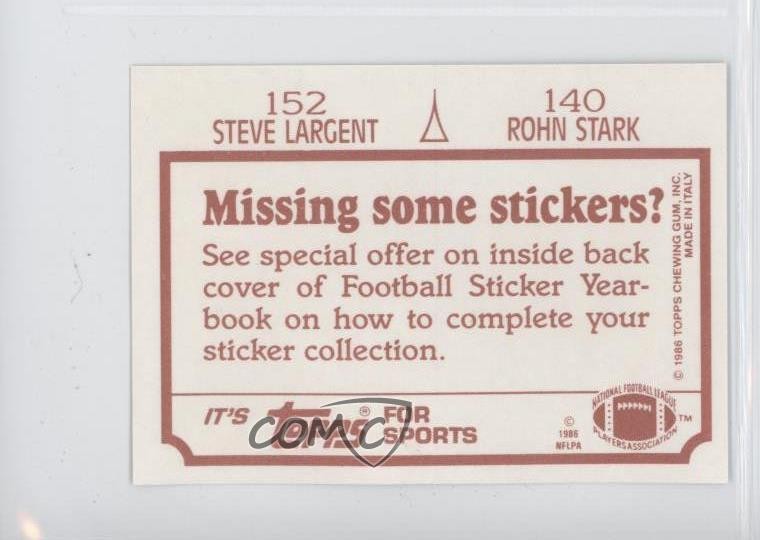 1986 Topps Album Stickers Steve Largent Rohn Stark #152-140 HOF | eBay