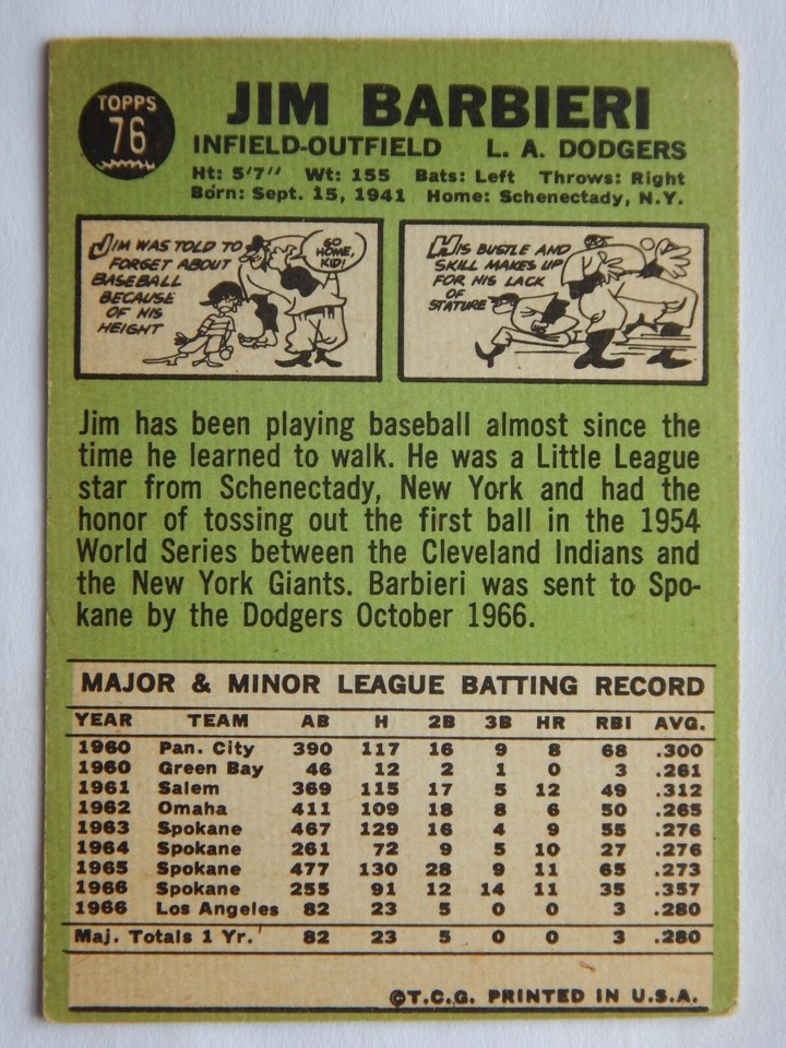 Jim Barbieri #76 Topps 1967 Baseball Card (Los Angeles Dodgers) *G | eBay