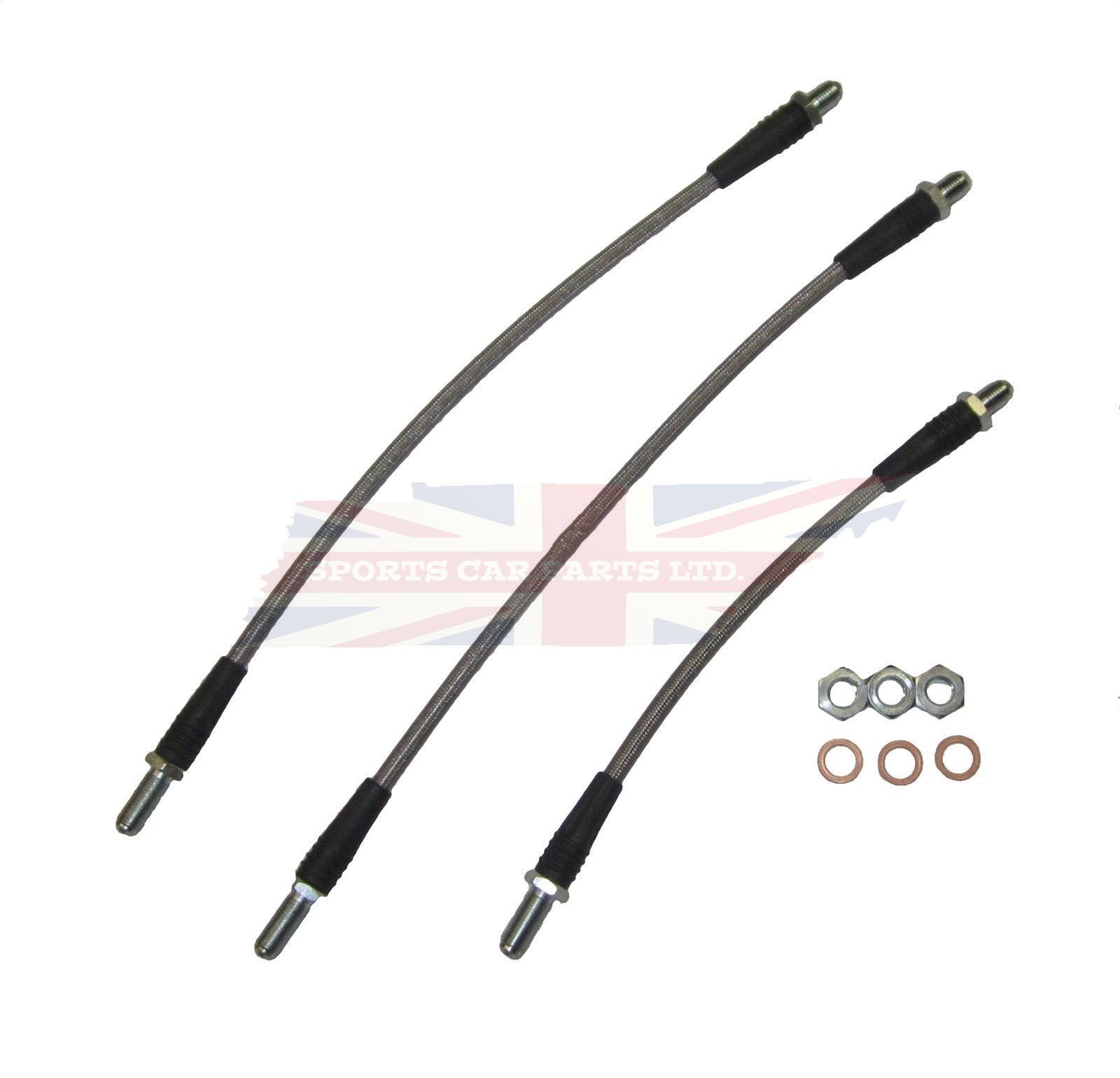 Set of New Stainless Front & Rear Brake Line Hoses 3 pc. MGB 1963-80 ...