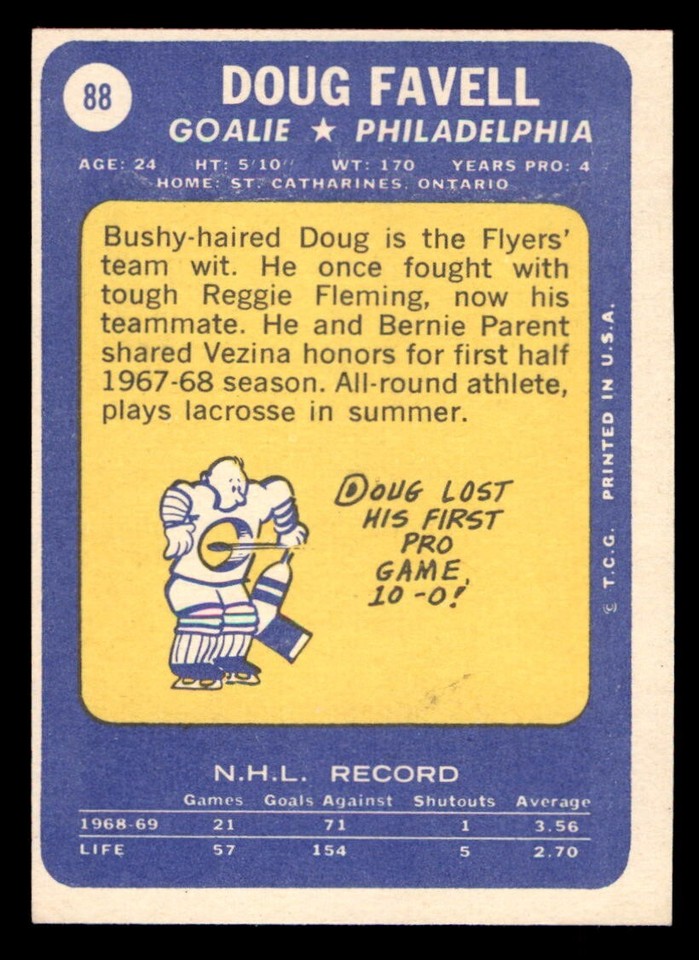1969 Topps Hockey #88 Doug Favell EX/MT | eBay