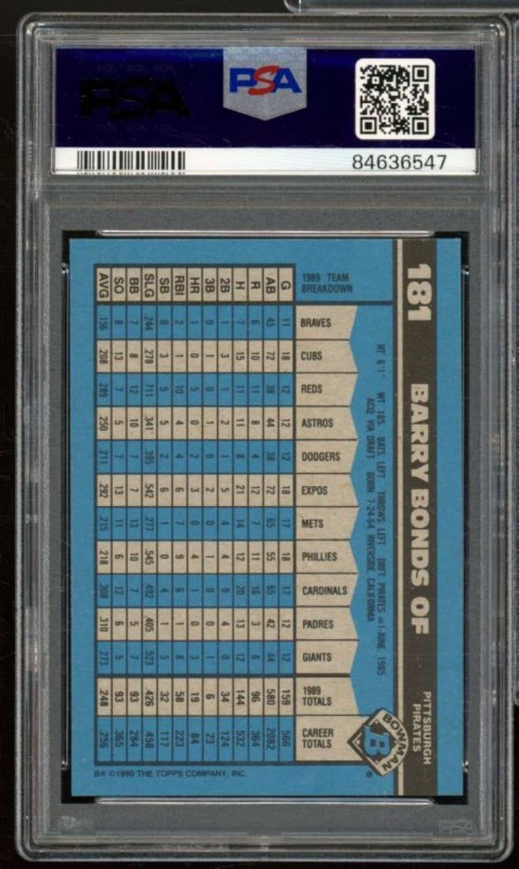 Barry Bonds Card 1990 Bowman #181 PSA 8 | eBay