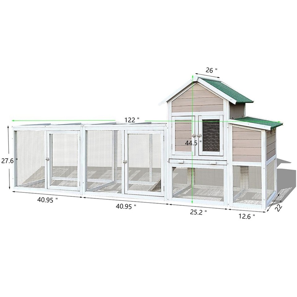 122in Chicken Coop Large Outdoor Solid Wood Rabbit Hutch Poultry House ...