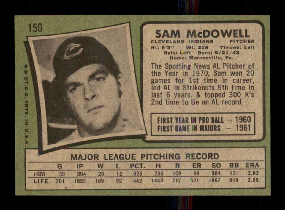 1971 Topps #150 Sam McDowell EXMT X2553754 | eBay