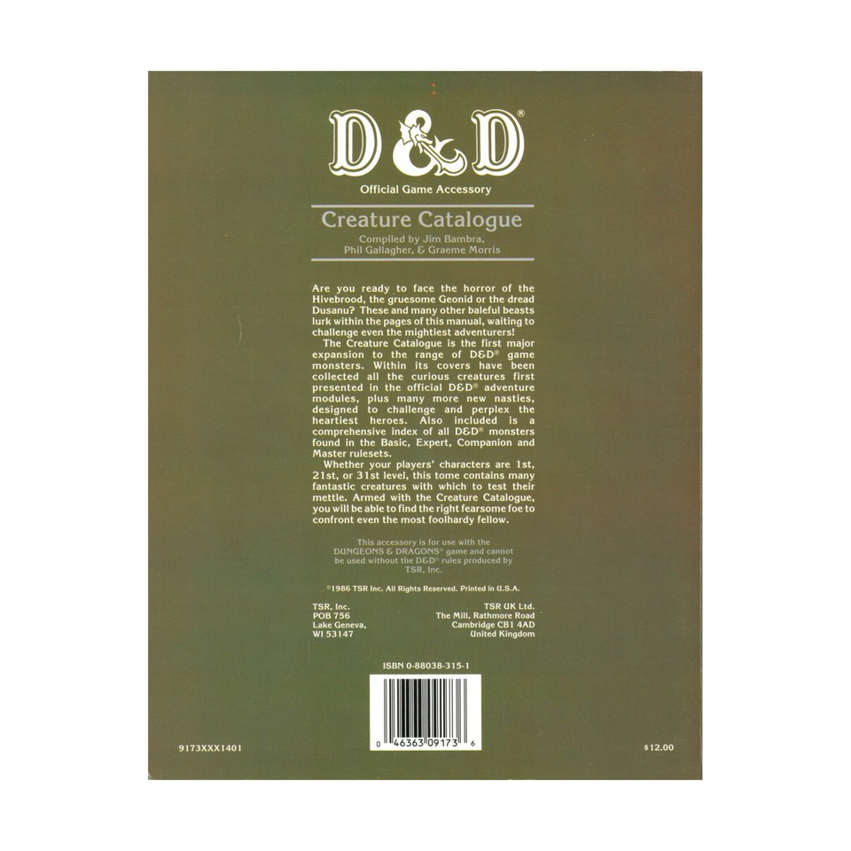 TSR Basic D&D Creature Catalog (1st Ed) Fair+ | eBay