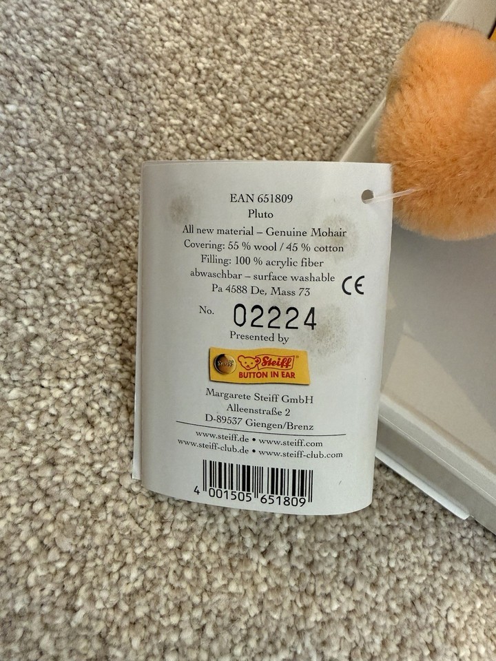 Steiff Disney Showcase Pluto 2001 EAN 651809 Mohair | eBay.de