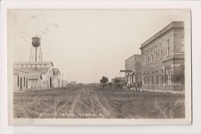K-846 Terril Iowa Street Scene early Real Photo Postcard Water Tower | eBay