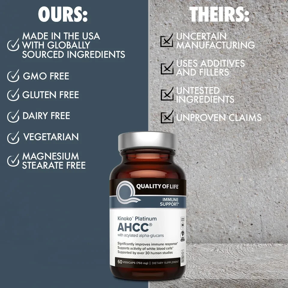 Kinoko Platinum AHCC 750 mg - Immune Supplement - Quality of Life - 60 ...
