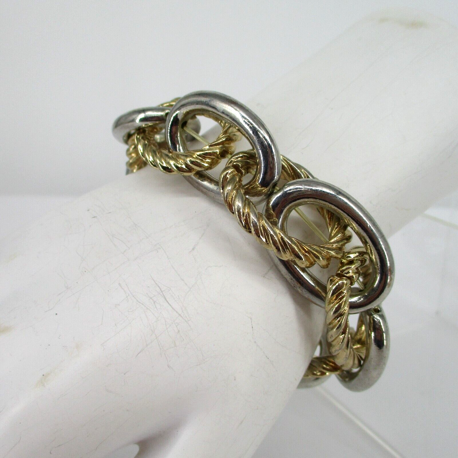 Stretch Bracelet Chunky Gold Rope and Stainless Steel Link Metal Womens ...
