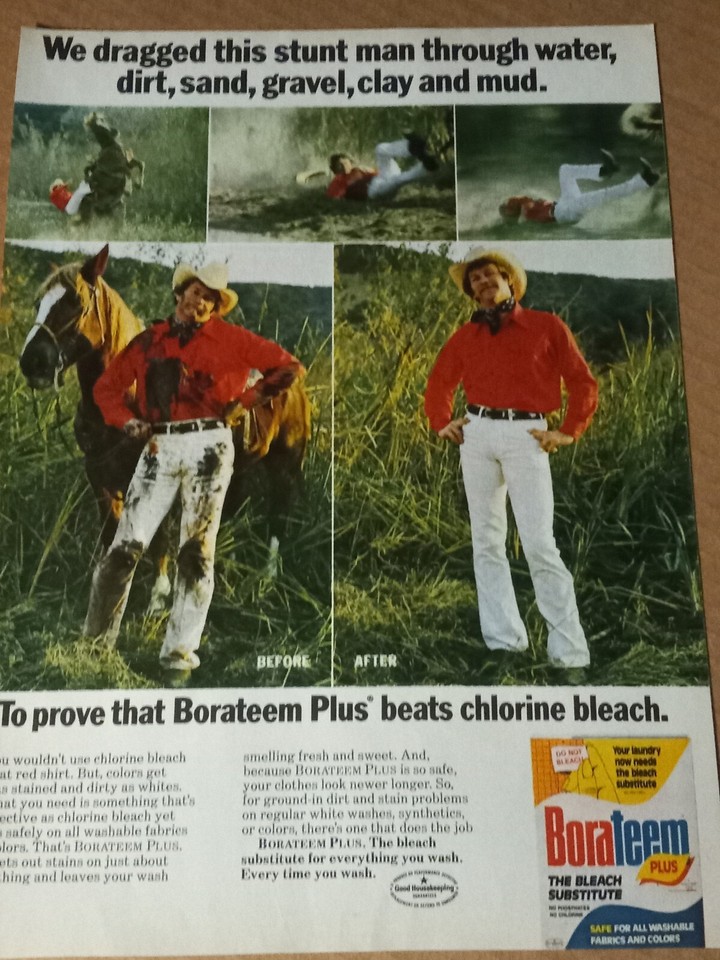 1975 print ad - Borateem laundry bleach - cowboy Stunt Man horse Old ...