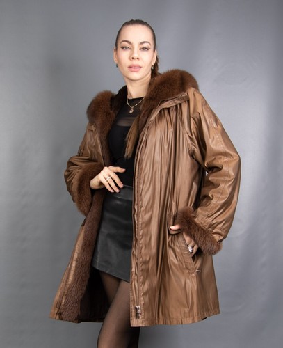 15163 GLAMOROUS REAL SHEARED LAPIN COAT FUR JACKET HOOD FOX BEAUTIFUL ...