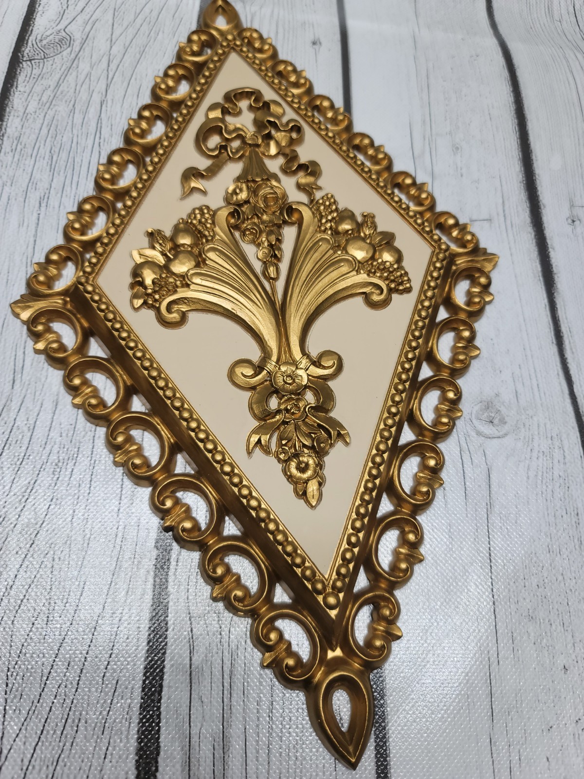 2 Vintage MCM Homco Syroco Gold Filigree Diamond Shape Wall Decor ...