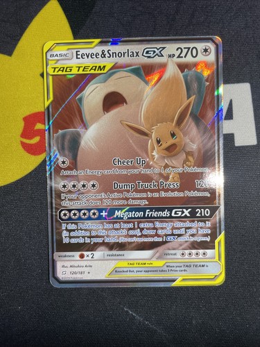 -NM-Pokemon TCG Eevee & Snorlax GX 120/181 Sun and Moon-Team Up Tag ...