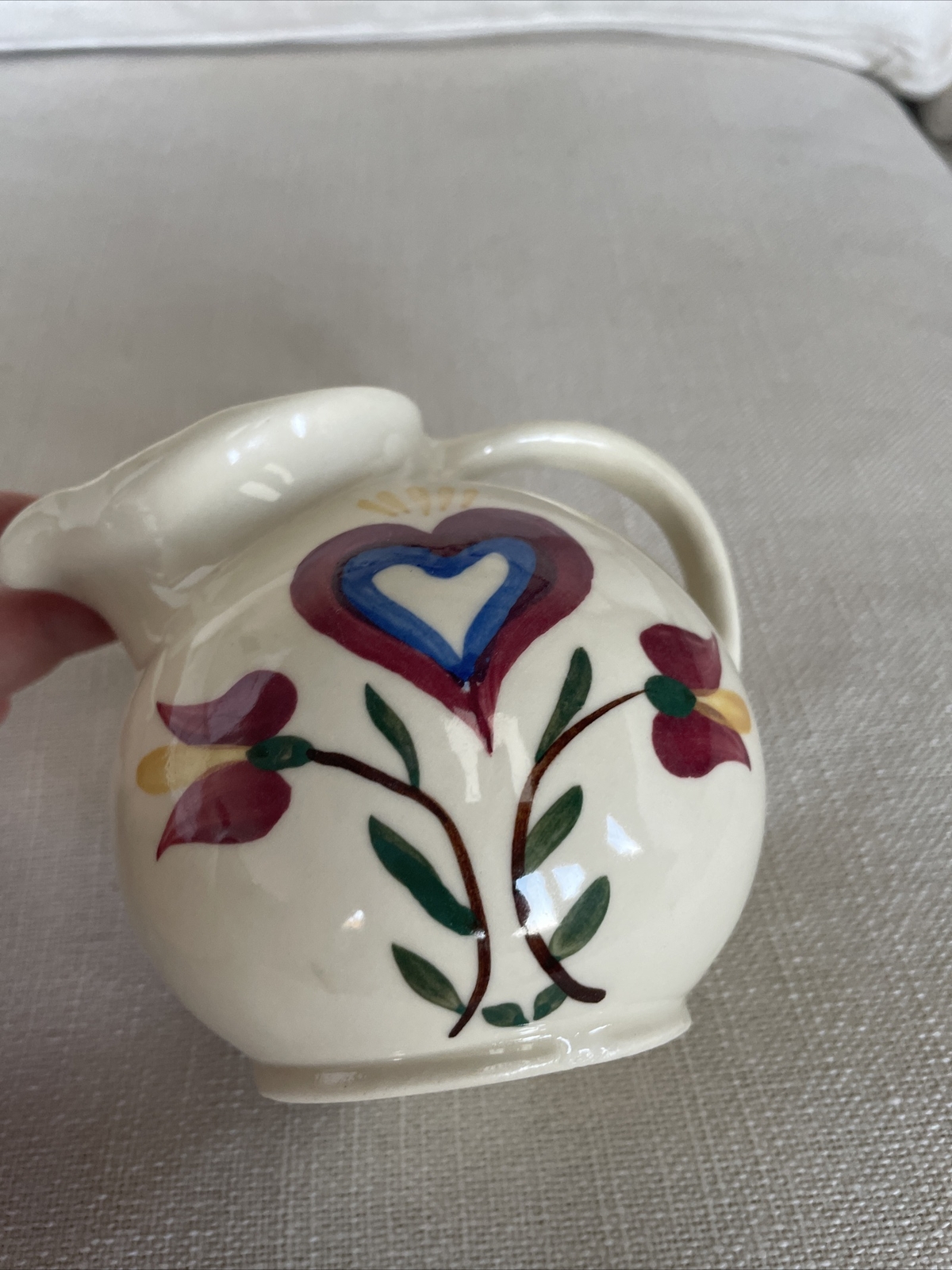 VINTAGE USA Pottery #12 PENN PA Dutch Ball Creamer Heart&Tulip Design ...