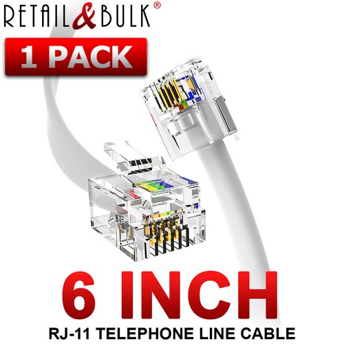6 Inch Short Telephone Cable RJ11 (6P4C) Phone Line Cord, White | eBay