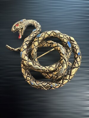 Arthur Pepper ART Signed Coiled Snake Brooch Pin Serpent Gold Tone ...