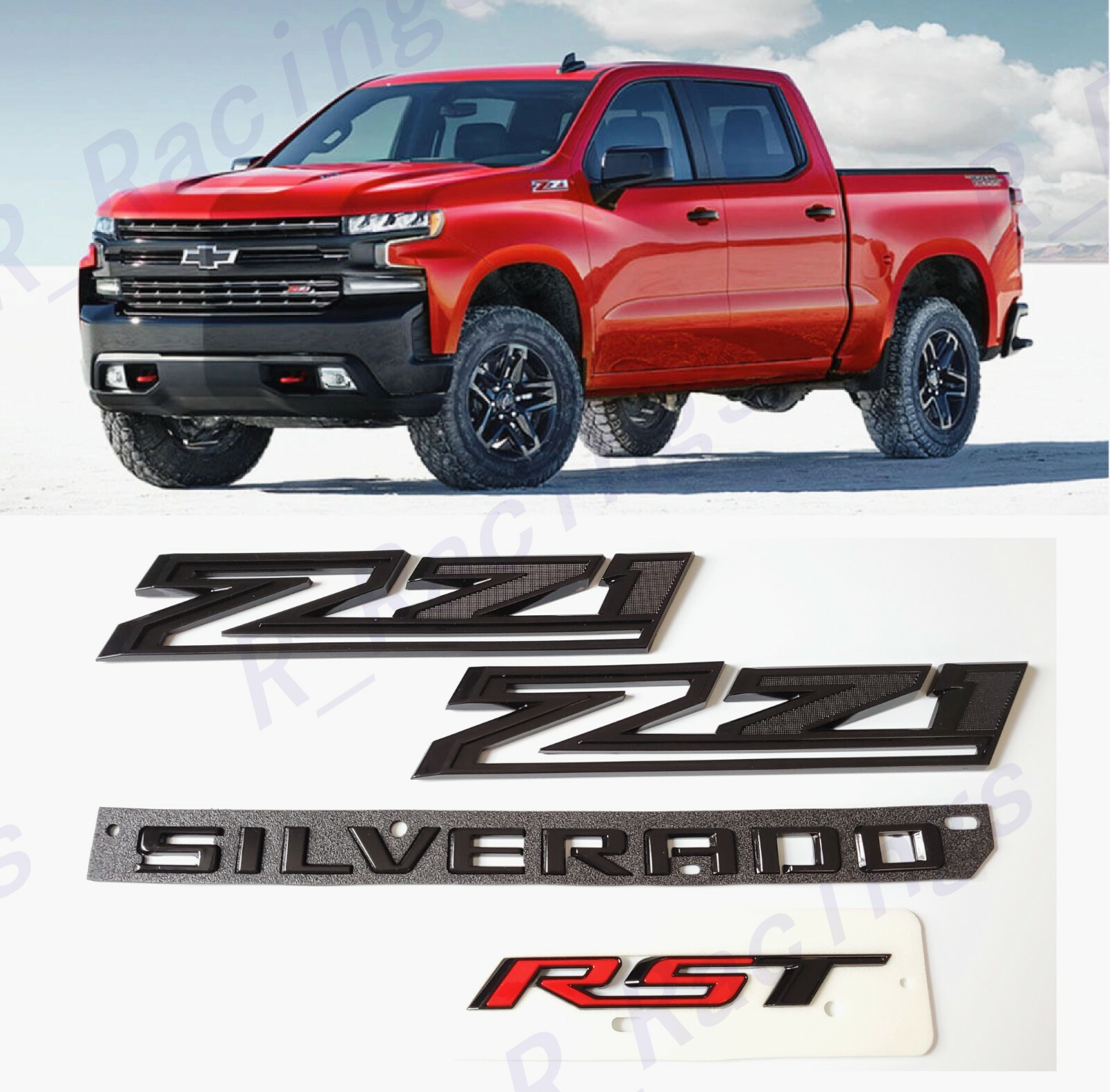 Gloss Black Fender Z71 Tailgate Silverado Red RST Emblems 2019-2023 ...