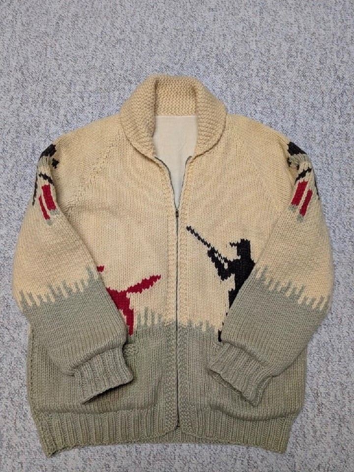 vintage COWICHAN sweater HUNTING cardigan 2XL wool knit 1950s handmade ...