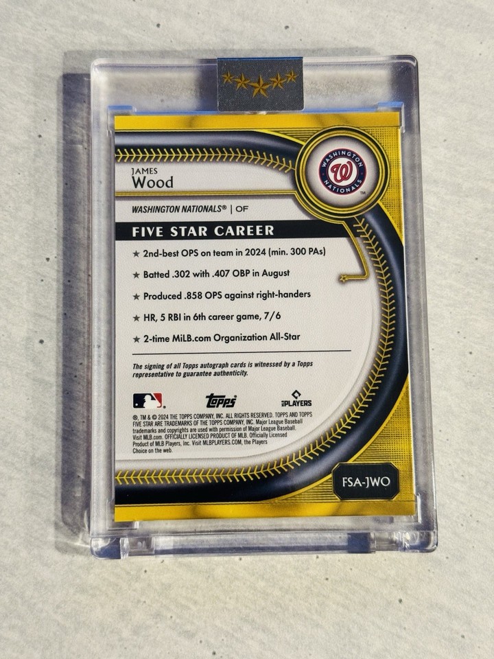 2025 Topps Five Star JAMES WOOD Rookie Autograph /10 GOLD Nationals RC ...