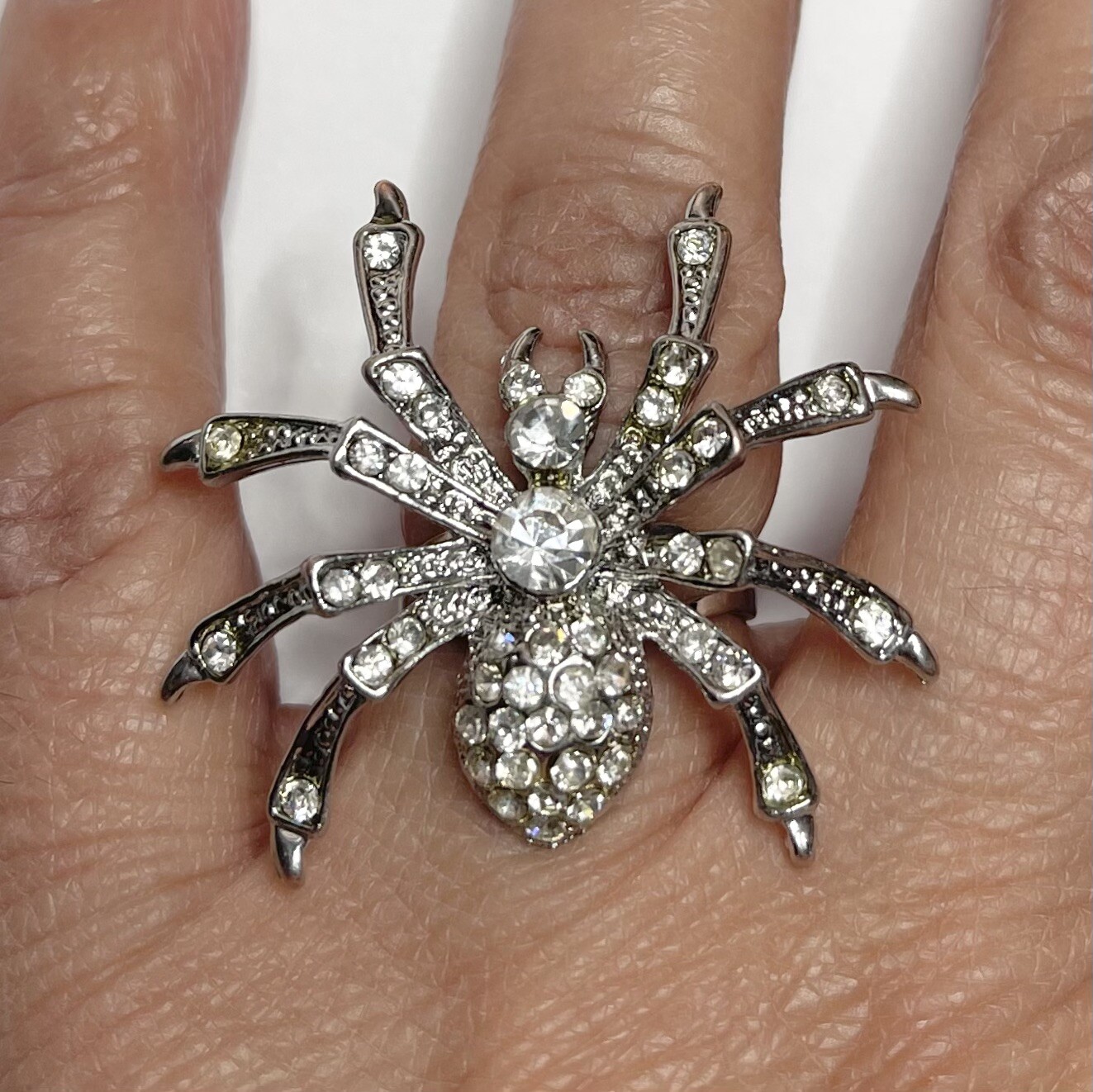Vintage Tarantula Spider Ring Silver With Clear Rhin… - Gem