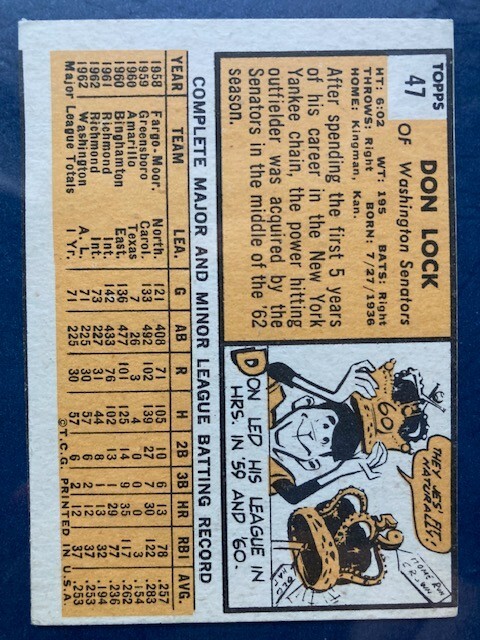 1963 Topps Baseball Washington Senators Don Lock #47 EX | eBay