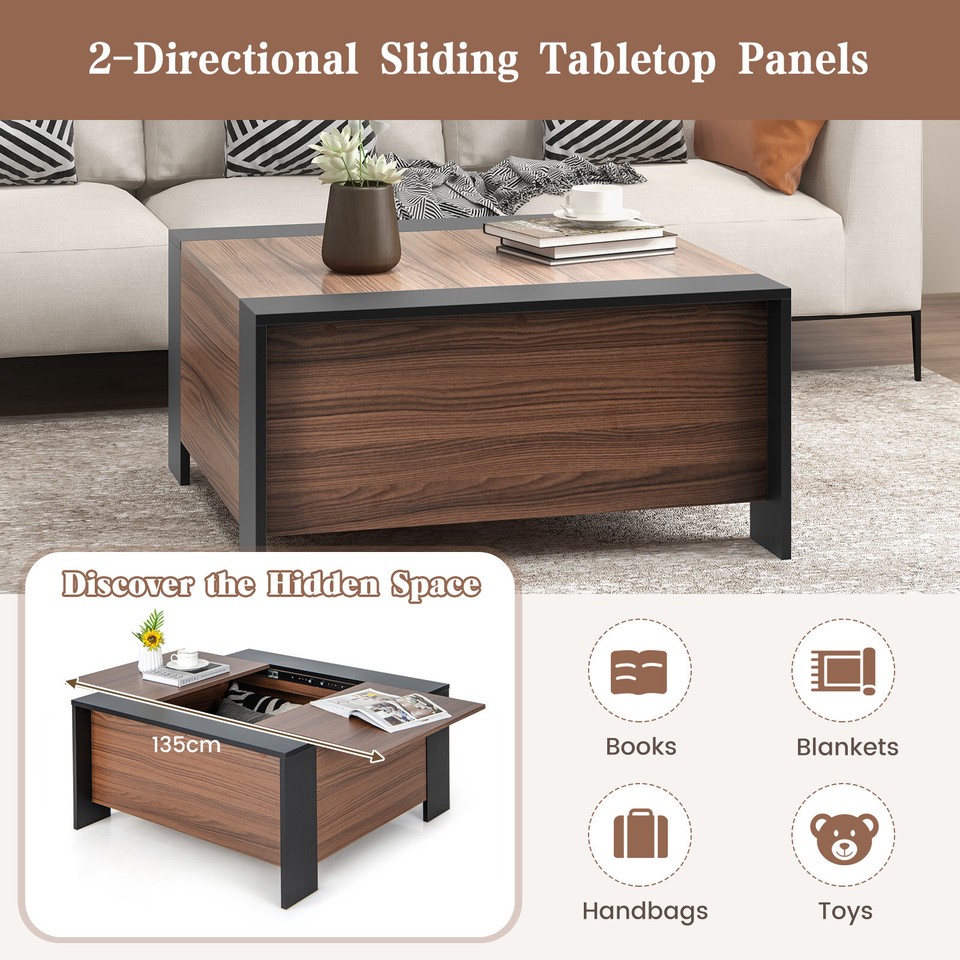 92cm Coffee Table w/Sliding Top Square Center Table Extendable Cocktail ...
