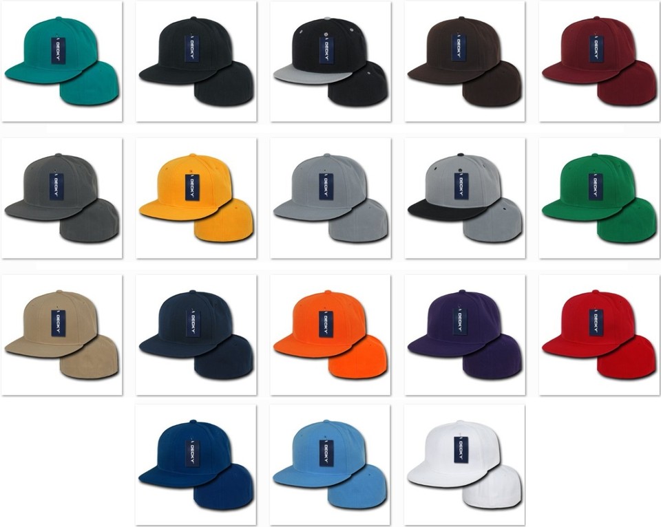 Gray & Black Fitted Flat Bill Plain Solid Blank Baseball Ball Cap Caps ...