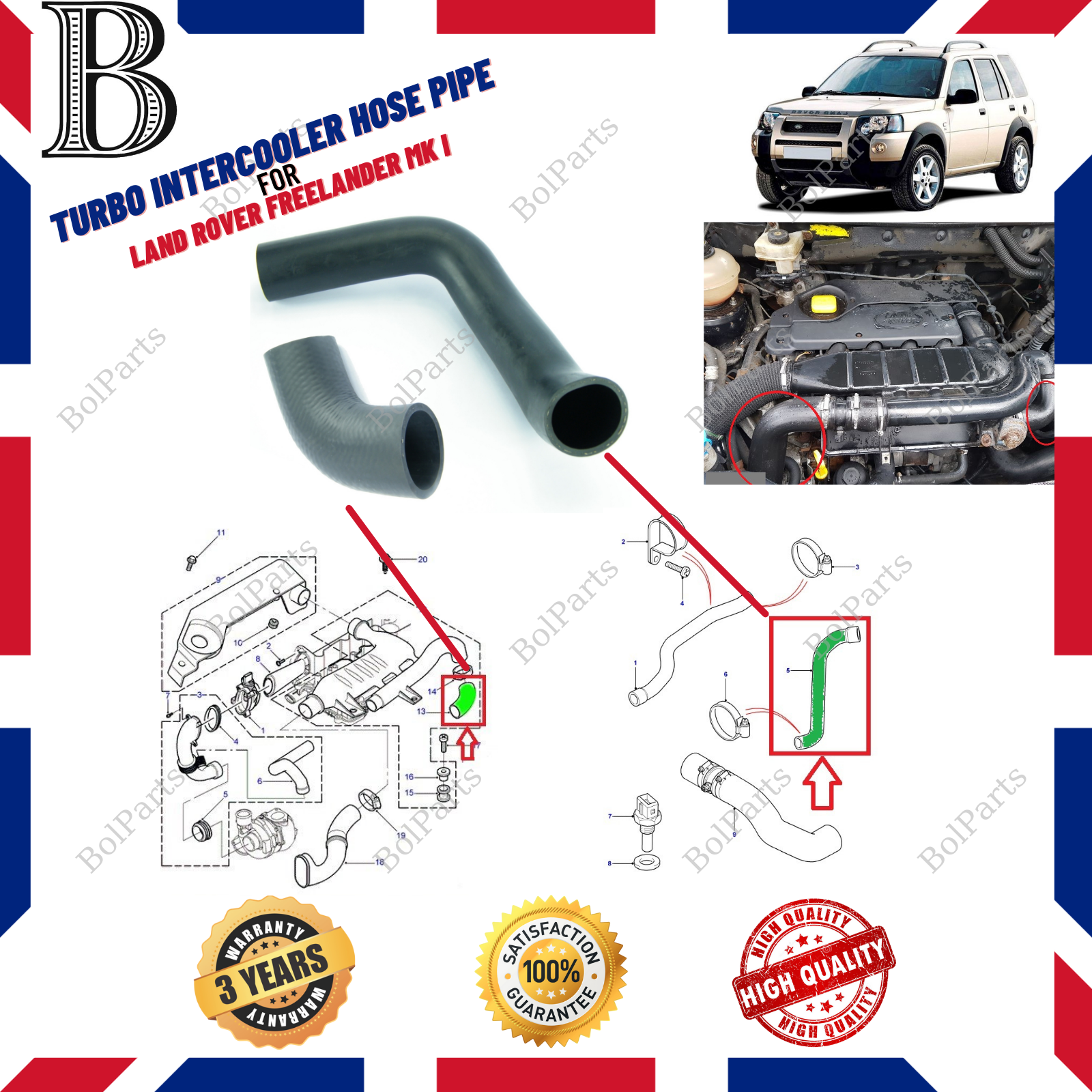 Turbo Intercooler Hose Pipe Set for Land Rover Freelander PNH000020 ...