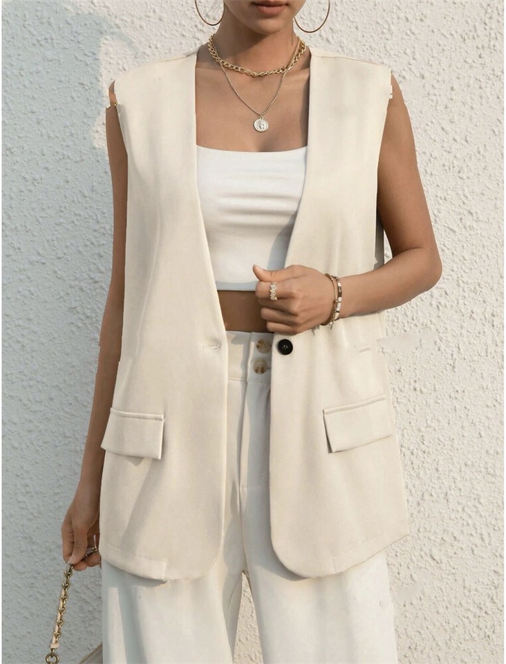 Women's Sleeveless Blazer Jackets Single Button Waistcoat Work Office ...