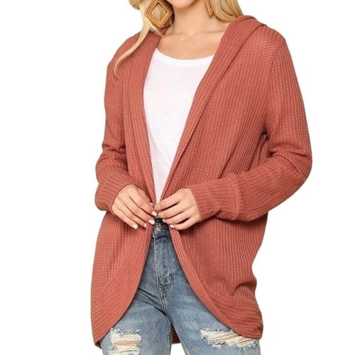 GiGio Open Front Long Sleeved Hooded Rust Cardigan Sweater Women’s Size ...
