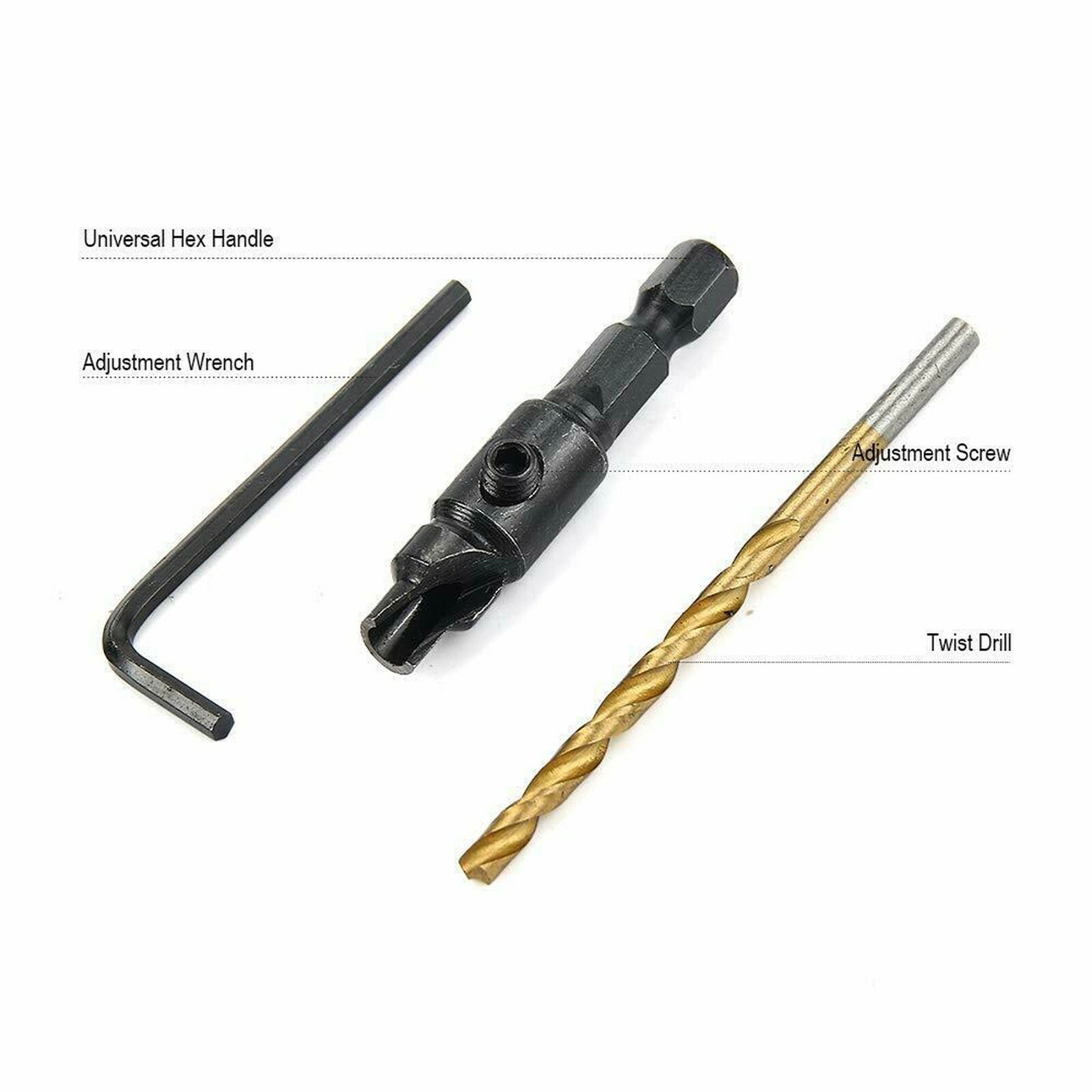 5Pcs Countersink Drill Bit Set 1/4'' Hex Shank HSS Woodworking Pilot ...