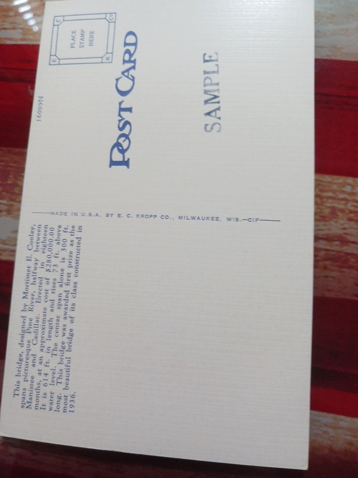 a Vintage 1930s Postcard Mortimer Cooley Bridge Pine River Manistee MI sample | eBay