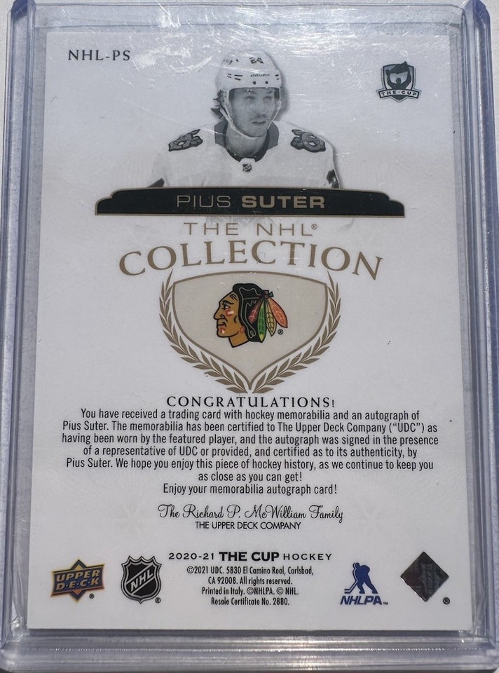 2020-21 Upper Deck The Cup Pius Suter NHL Collection Sick Patch Auto ...