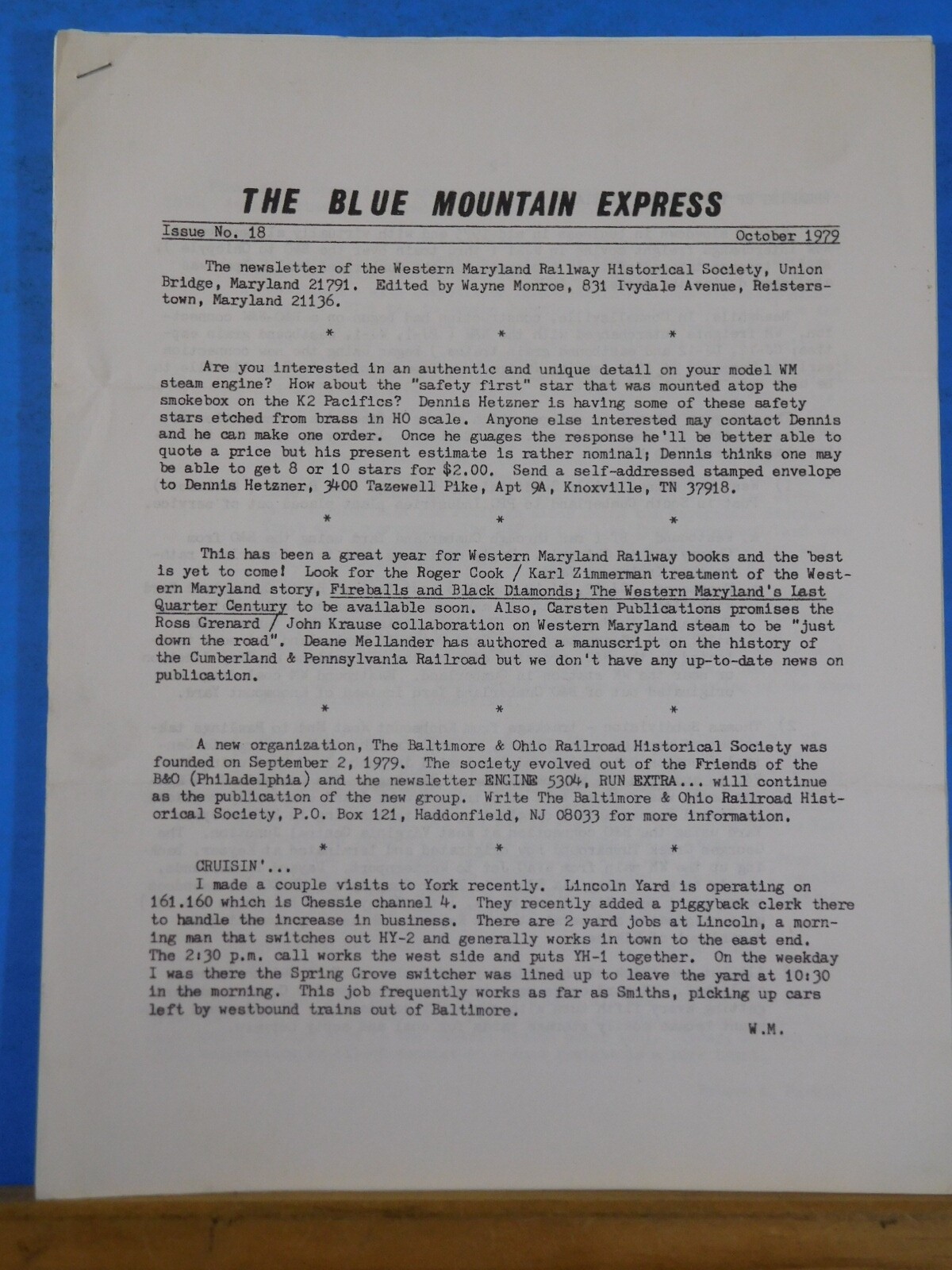 Blue Mountain Express #18 1979 October Western Maryland Historical ...