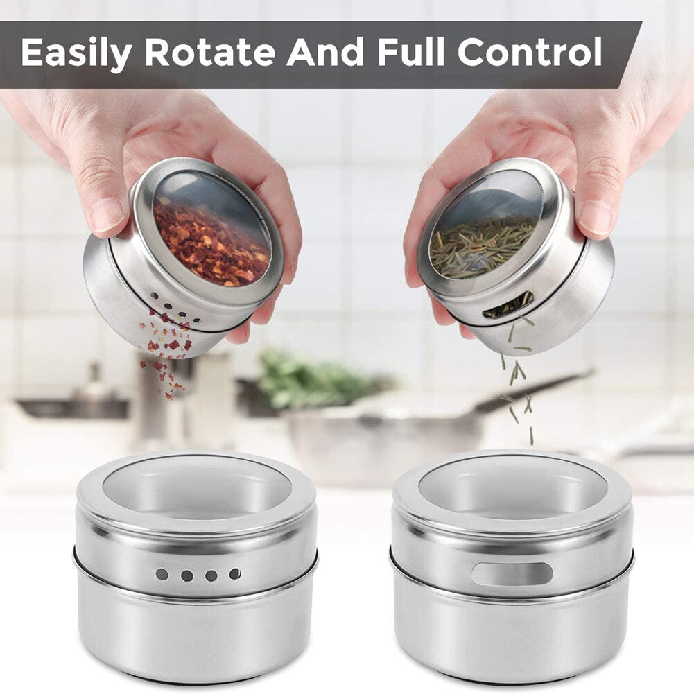 4/6/9/12 Magnetic Spice Jar w Rack Stainless Steel Spice Sauce Storage ...