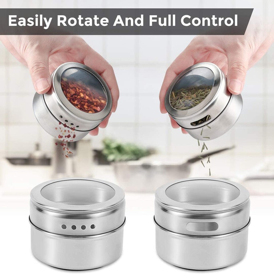 4/6/9/12 Magnetic Spice Jar w Rack Stainless Steel Spice Sauce Storage ...