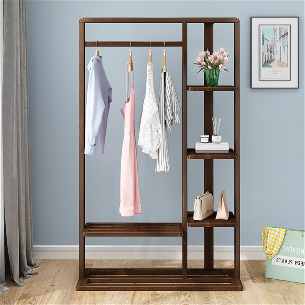 Strong Thick Wooden Clothing Rack Garment Rack with Hanging Rod＆6 ...