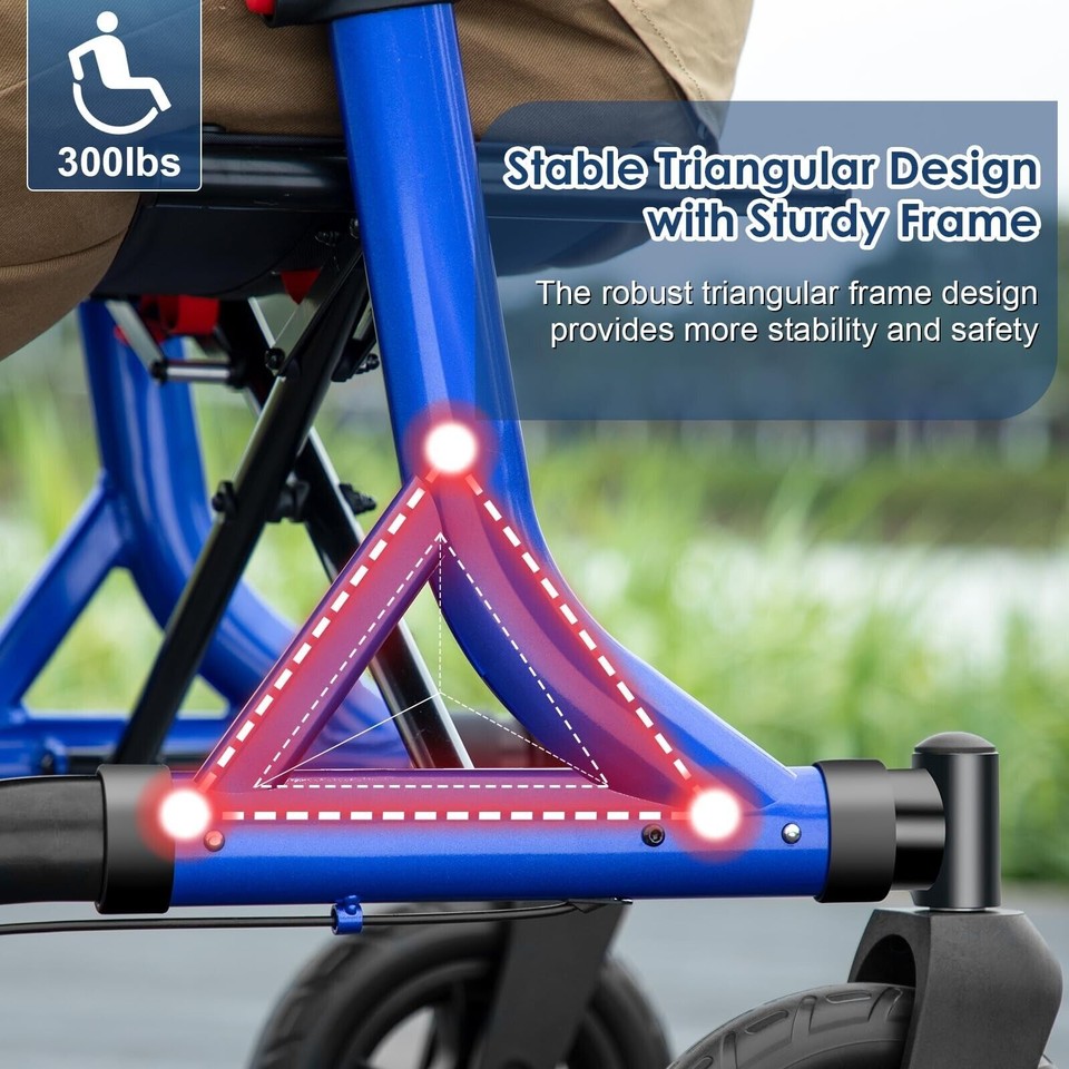 Walkers for Seniors, 10" Rubber Wheels All Terrain Rollator Walker with ...