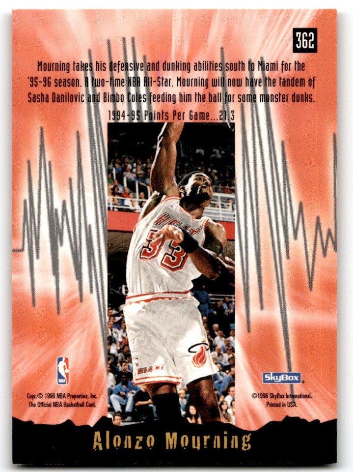 1995-96 HOOPS ALONZO MOURNING MIAMI HEAT #362 | eBay
