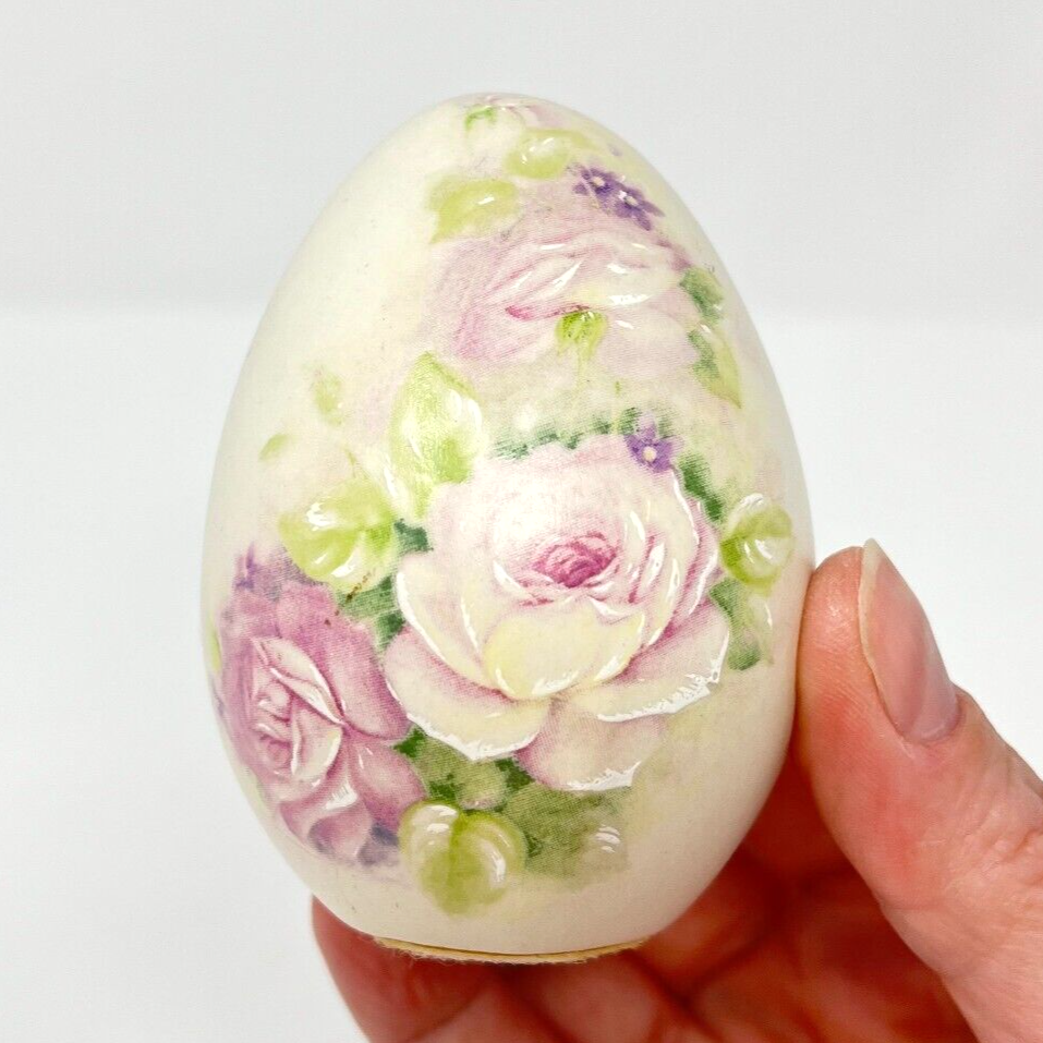Eggzakly Handpainted Porcelain Egg Roses Flowers Pink Lavender Floral ...
