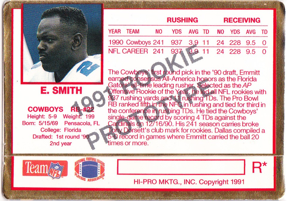 EMMITT SMITH ROOKIE CARD Dallas Cowboys Football Action Packed ...