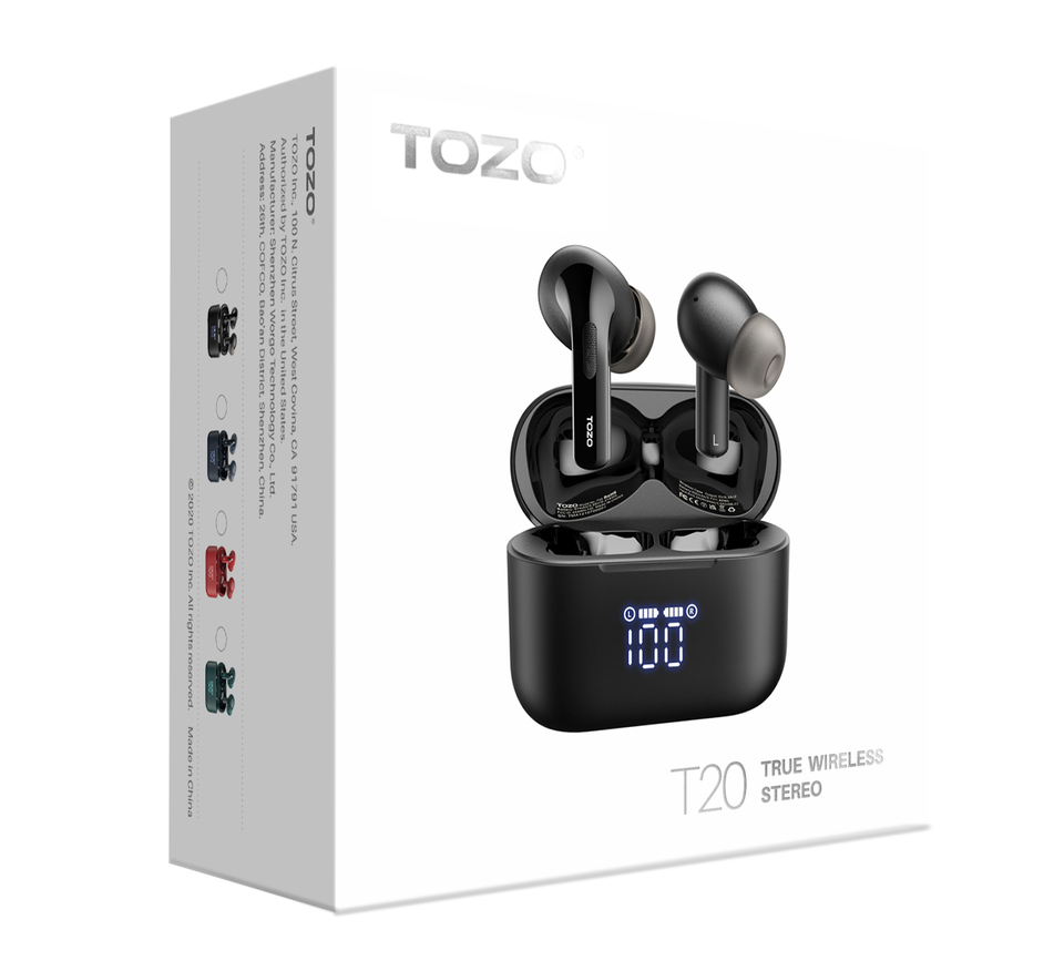 TOZO T20 Wireless Earbuds Bluetooth Call Noise Cancelling LED Digital ...