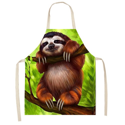 Printed Linen Apron Sloth Waterproof Kitchen Cooking Bibs Oilproof ...