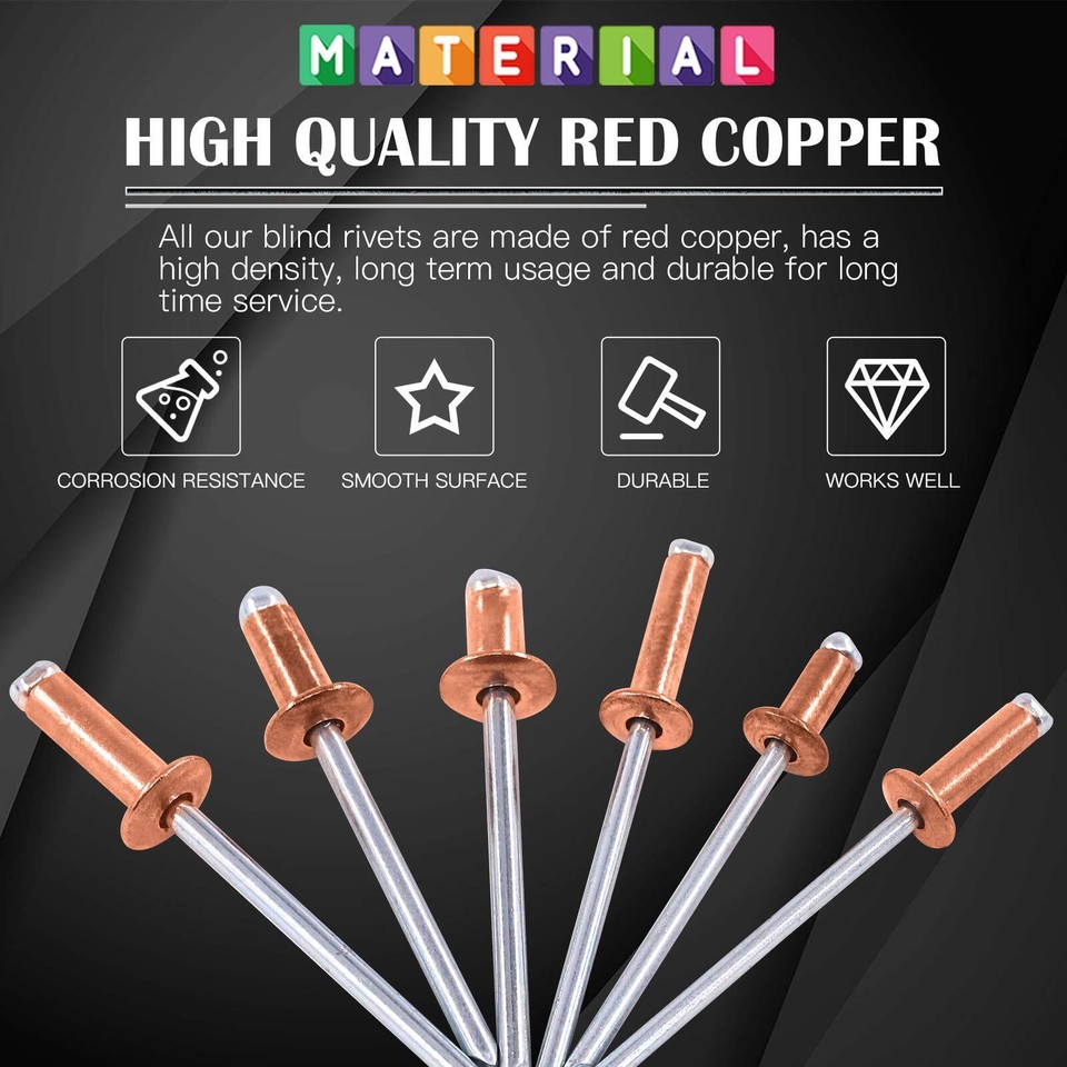 120pcs 6 Size Red Copper Blind Rivets Pop Rivets Assortment Set For ...