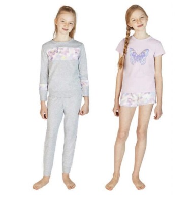Bcbg Girls Youth Sleep Set Grey and Purple Butterfly 4 Piece Size L 14/ ...